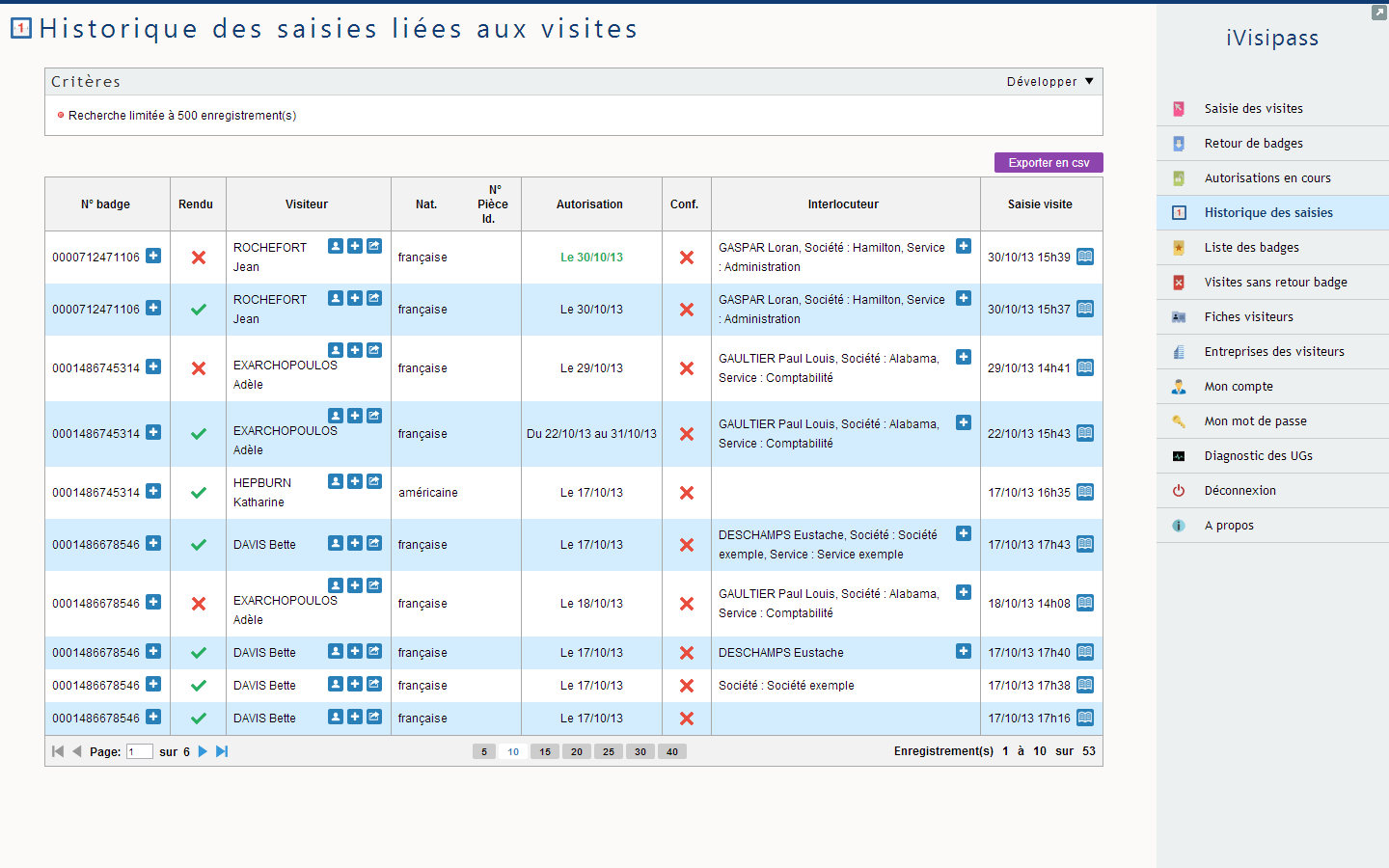 Gestion de visiteurs
